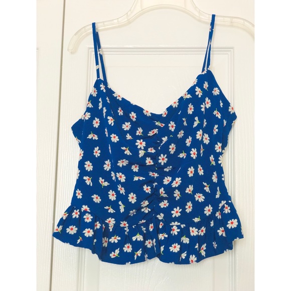 Topshop | Tops | Topshop Crop Top Vibrant Blue With White Floral ...